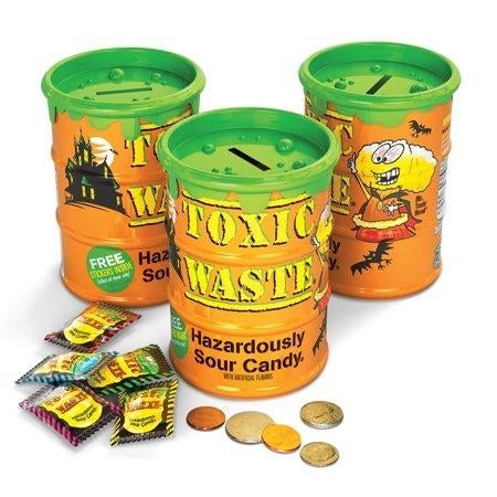 Halloween Toxic Waste Hazardously Sour Candy Bank Candy with Stickers ...