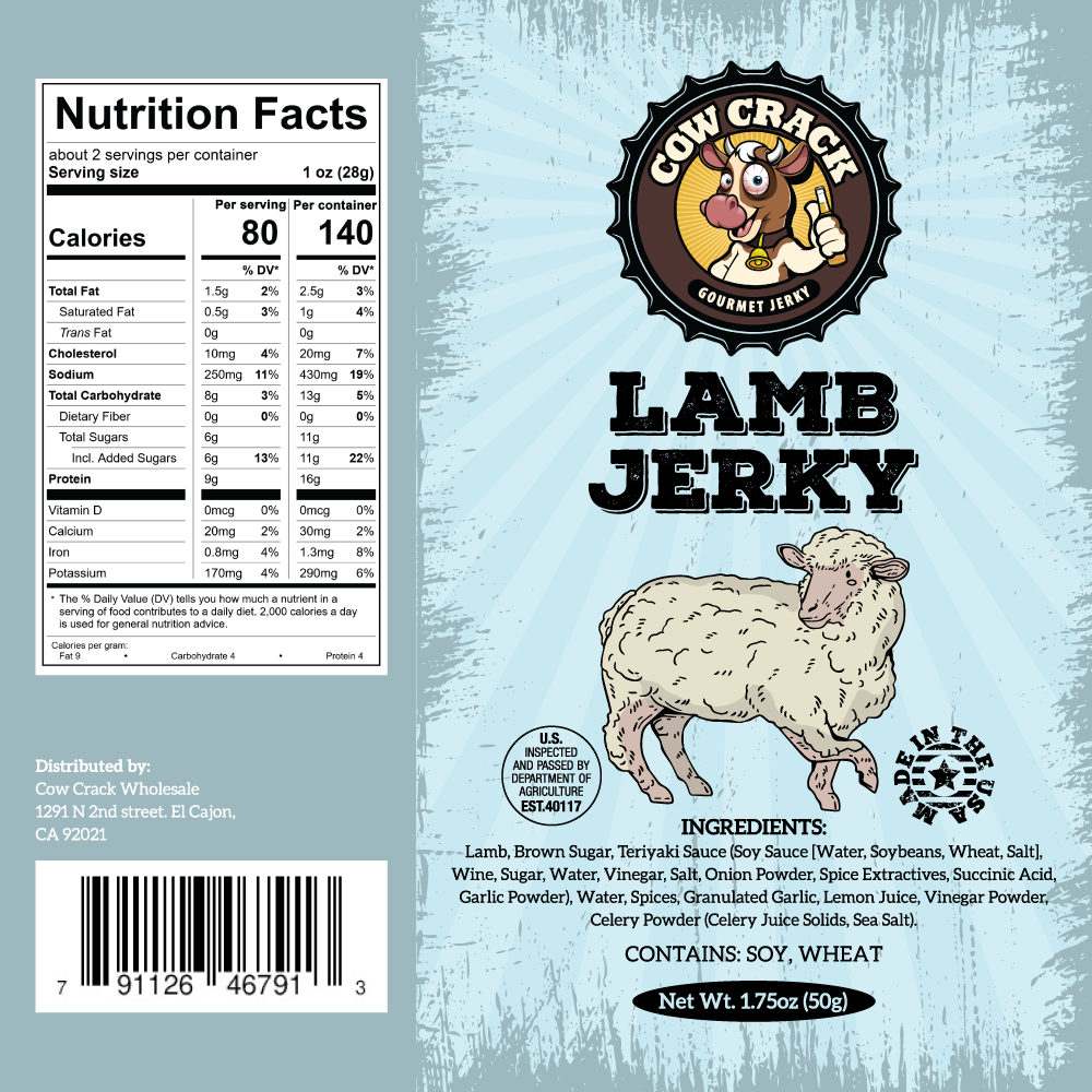 Cow Crack Lamb Jerky 1.75 oz | Jumbo Jelly Bean Corp.